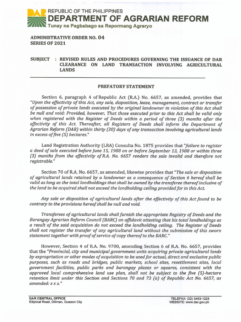 DAR Administrative Order No 04 Series of 2021 | PDF