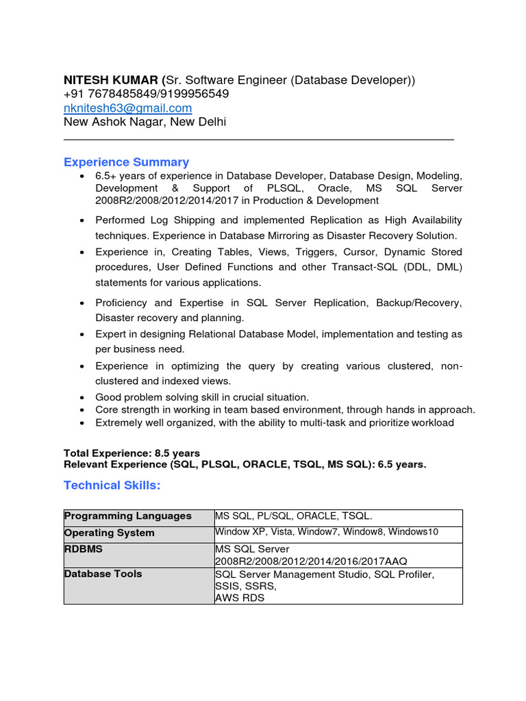Nitesh - CV 1 | PDF | Microsoft Sql Server | Databases