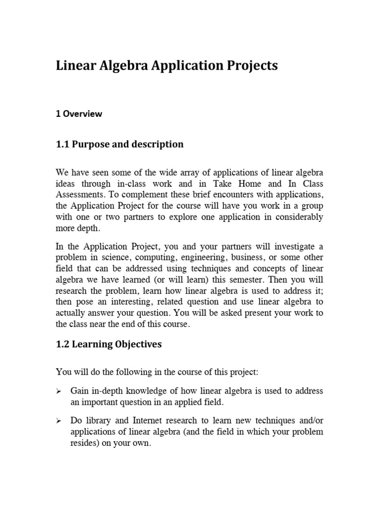 Linear Algebra Project Guide | PDF | Citation | Equations