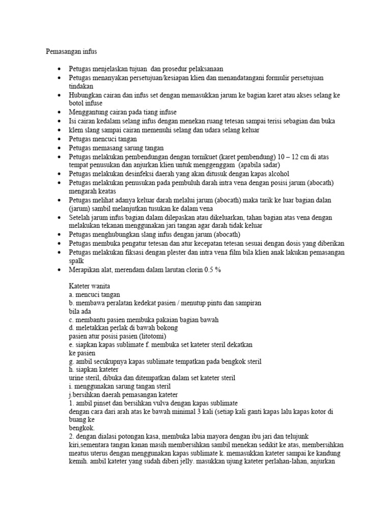 Prosedur Medis: Infus, Kateter, dan Jahitan | PDF