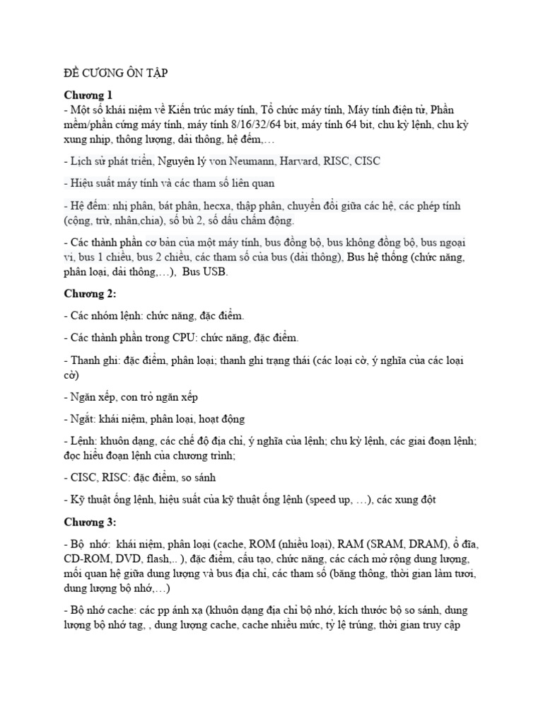 ĐỀ CƯƠNG ÔN TẬP - KTMT | PDF