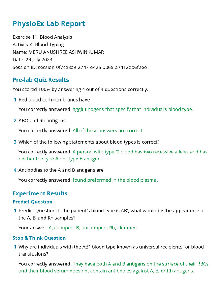 Physioex Exercise 11 Activity 4 Pdf Blood Type Immunology