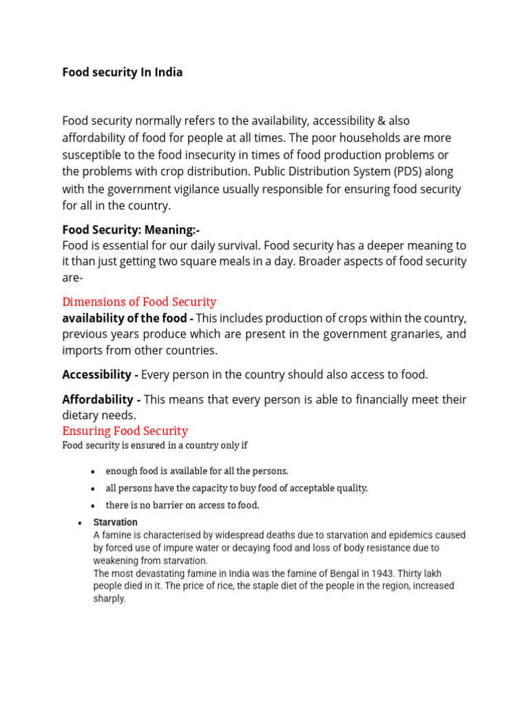 Food security in india | PDF | Food Security | Famine