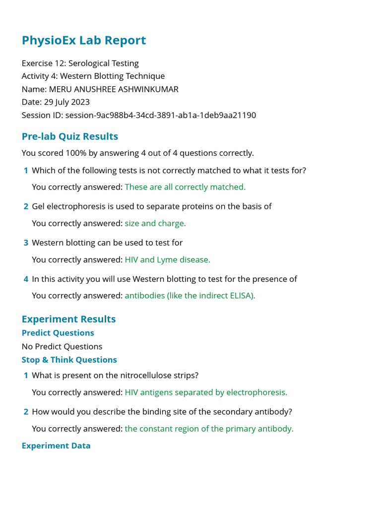 PhysioEx Exercise 12 Activity 4 | PDF | Western Blot | Elisa