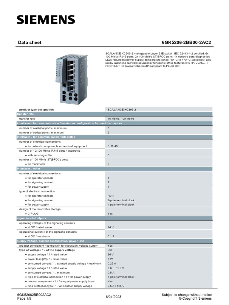 6GK52062BB002AC2 Datasheet en | PDF | Power Supply | Computing
