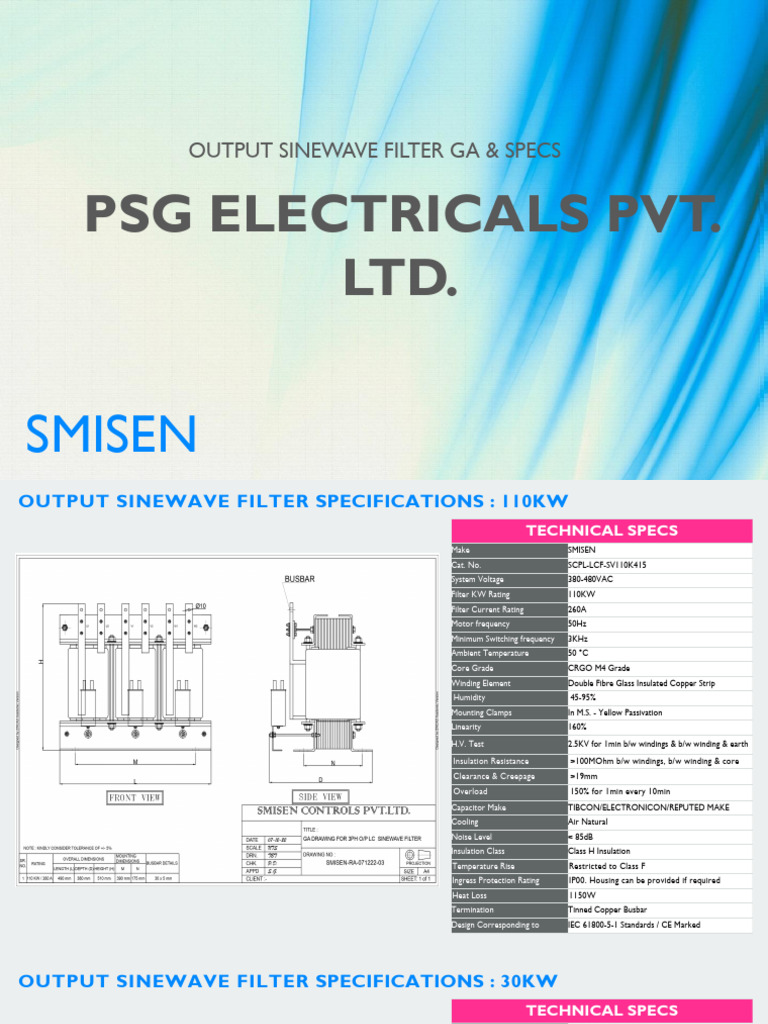 110KW & 30KW Sinewave Filter Specs | PDF | Insulator (Electricity) | Computer Engineering