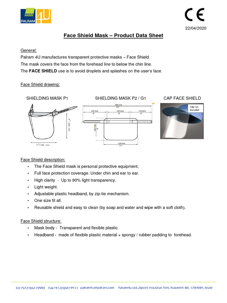 Face Shield Mask Data Sheet 3P MSDS | PDF | Personal Protective Equipment | Plastic