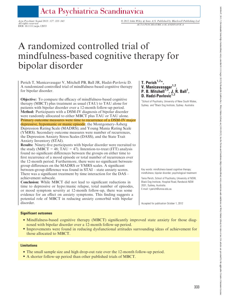 A Randomized Controlled Trial of Mindfulness-Based Cognitive Therapy ...