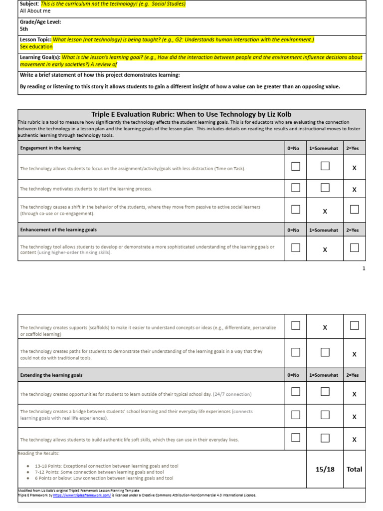 Triple E Rubric for Tech in Education | PDF | Learning | Information