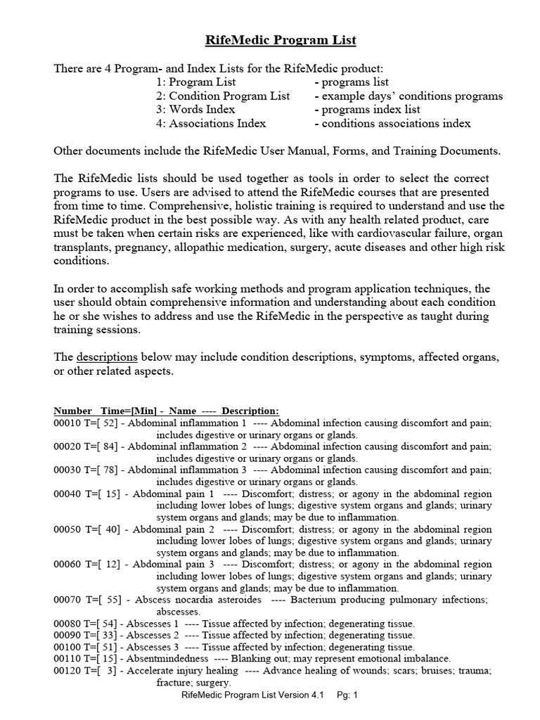 RifeMedic 4 Program List | PDF | Bronchitis | Bile RifeMedic 4 Program List | PDF | Bronchitis | Bile