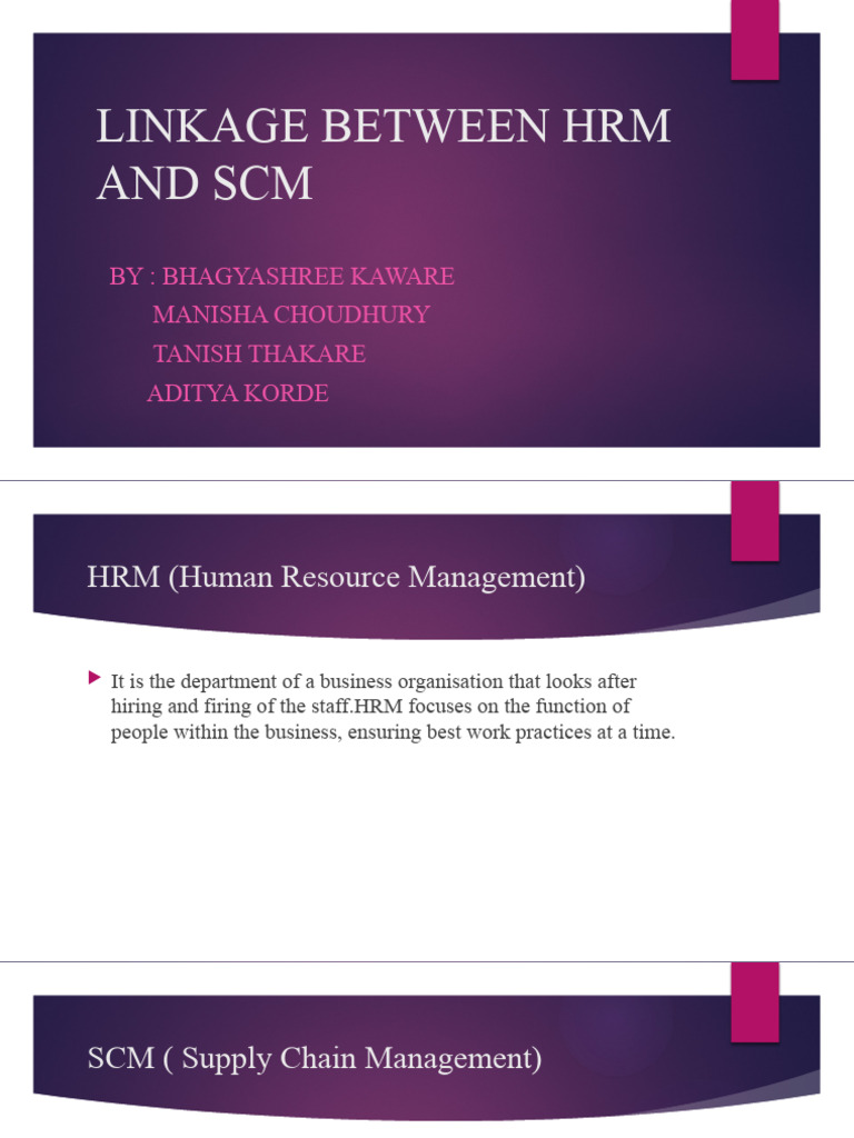 Linkage Between HRM and SCM: By: Bhagyashree Kaware Manisha Choudhury ...