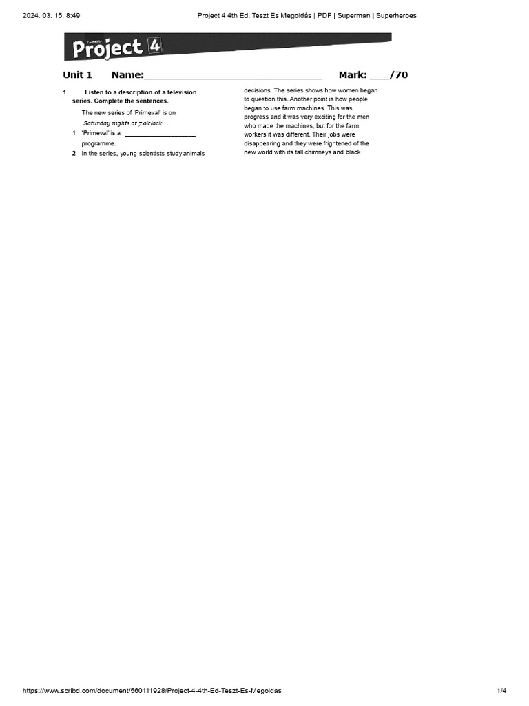 Project 4 4th Ed. Teszt És Megoldás - PDF - Superman - Superheroes ...