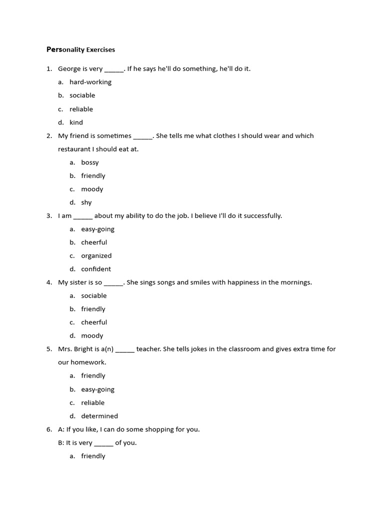Personality Exercises | PDF