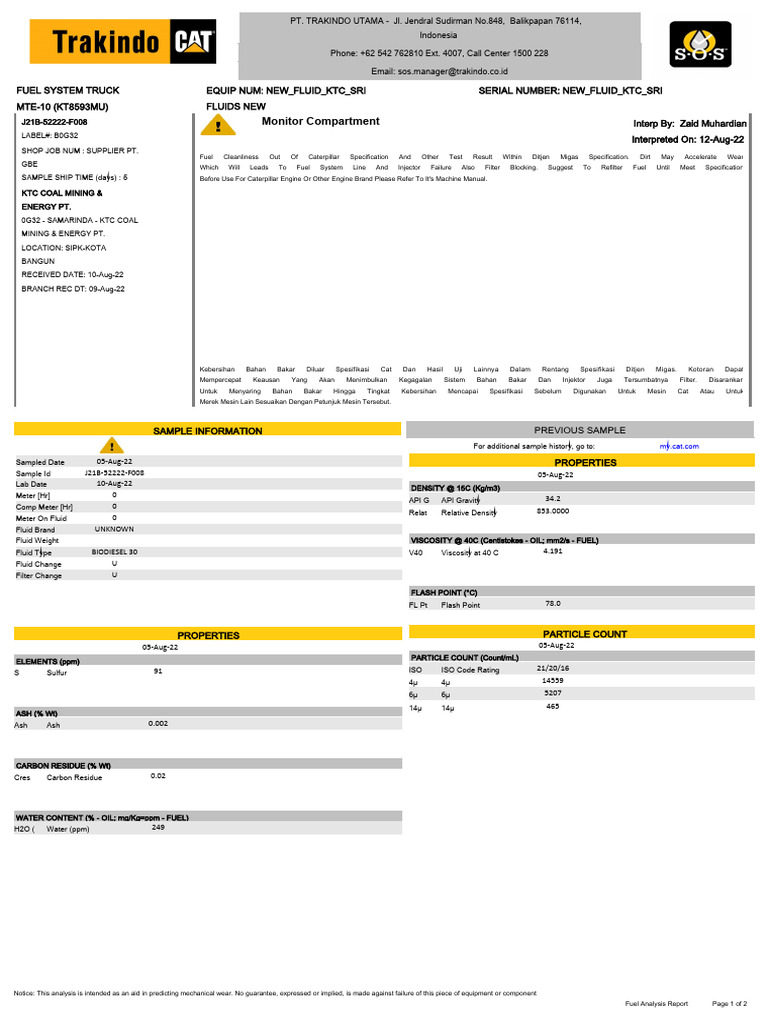 NEW - FLUID - KTC - SRI Sample SIPK PT Global 2022 Aug | PDF | Viscosity | Biodiesel
