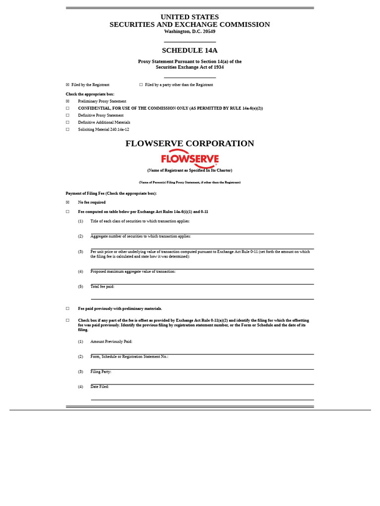 Flowserve Corporation: United States Securities and Exchange Commission ...