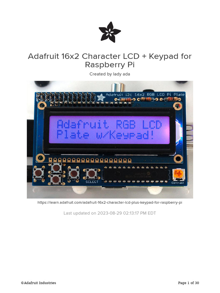 Adafruit 16x2 LCD Keypad for Raspberry Pi | PDF | Resistor | Raspberry Pi