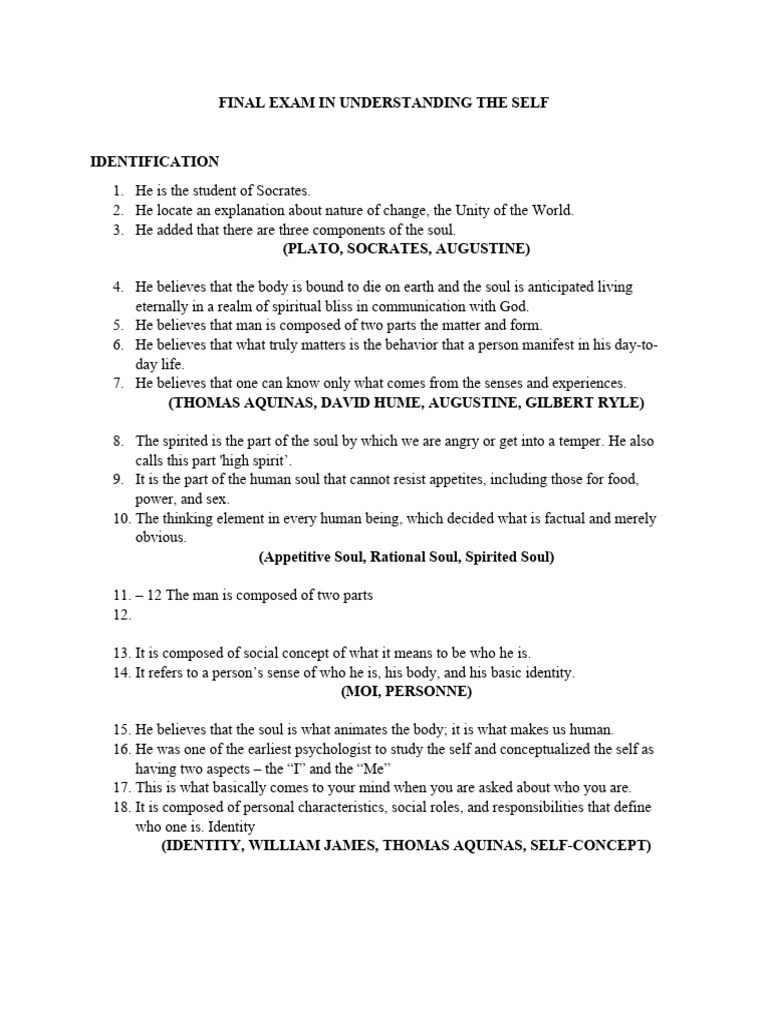 Final Exam in Understanding The Self | PDF | Id | Soul