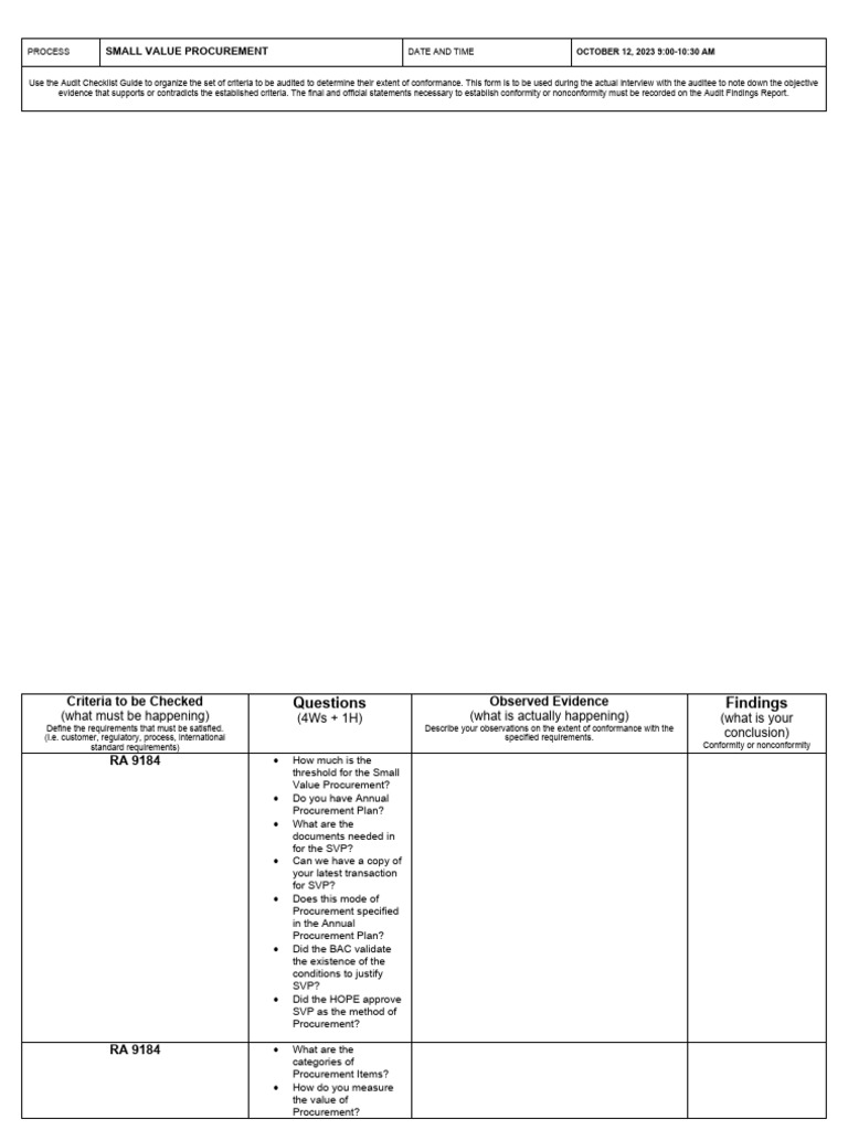 Checklist - Criteria | PDF | Audit | Procurement