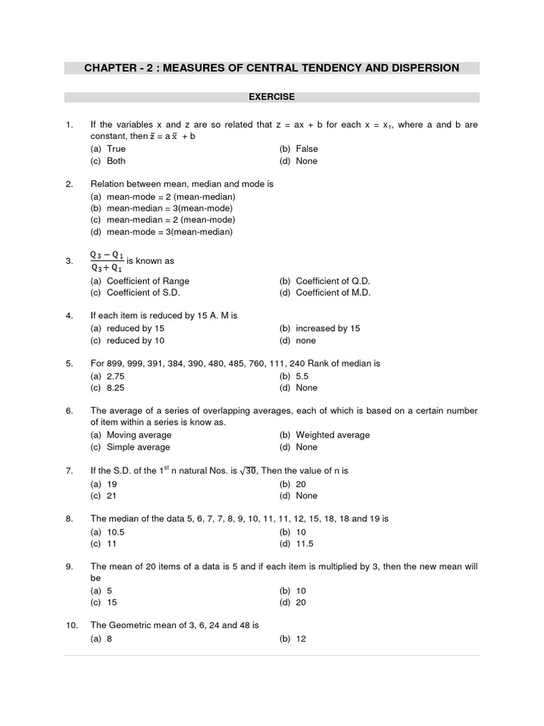 Chapter - 14 Measures of Central Tendency and Dispersion | PDF ...
