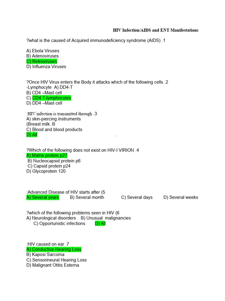 سوالات صنف چهارم | PDF | Hiv/Aids | Diagnosis Of Hiv/Aids