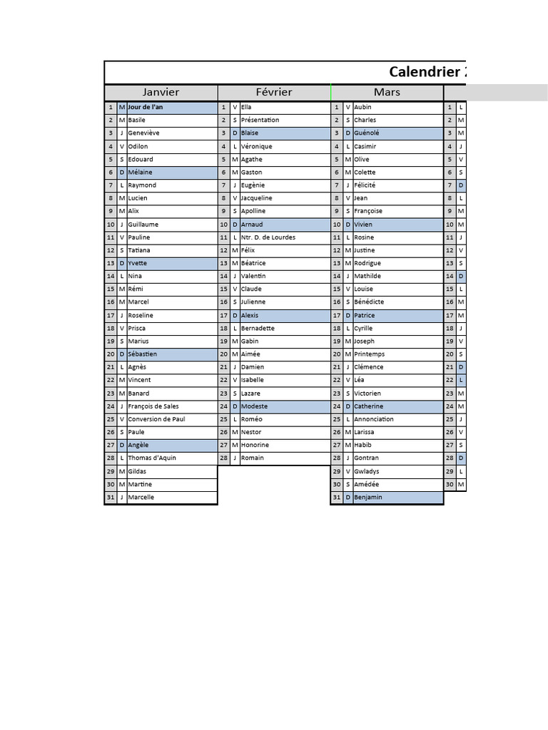 Calendrier 2019-Excel | PDF | Église catholique | Saints chrétiens