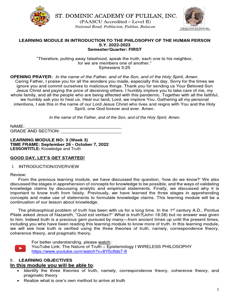 IPHP Q1 Module 3 - Knowledge and Truth | PDF | Truth | Knowledge