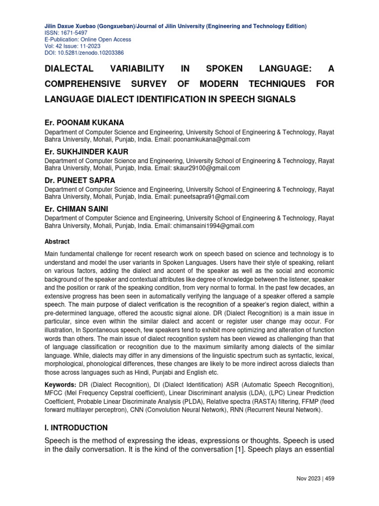 Dialectal Variability in Spoken Language: A Comprehensive Survey of Modern Techniques For ...