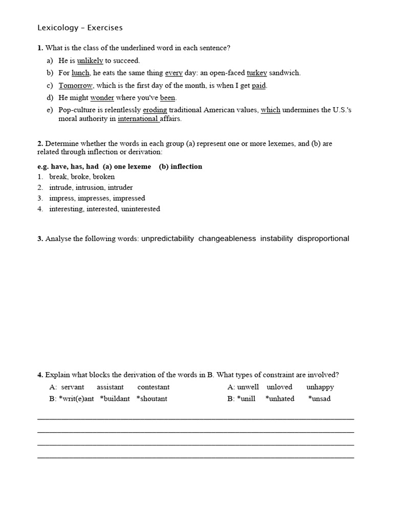 Lexicology exercices | PDF | Word | Syntax