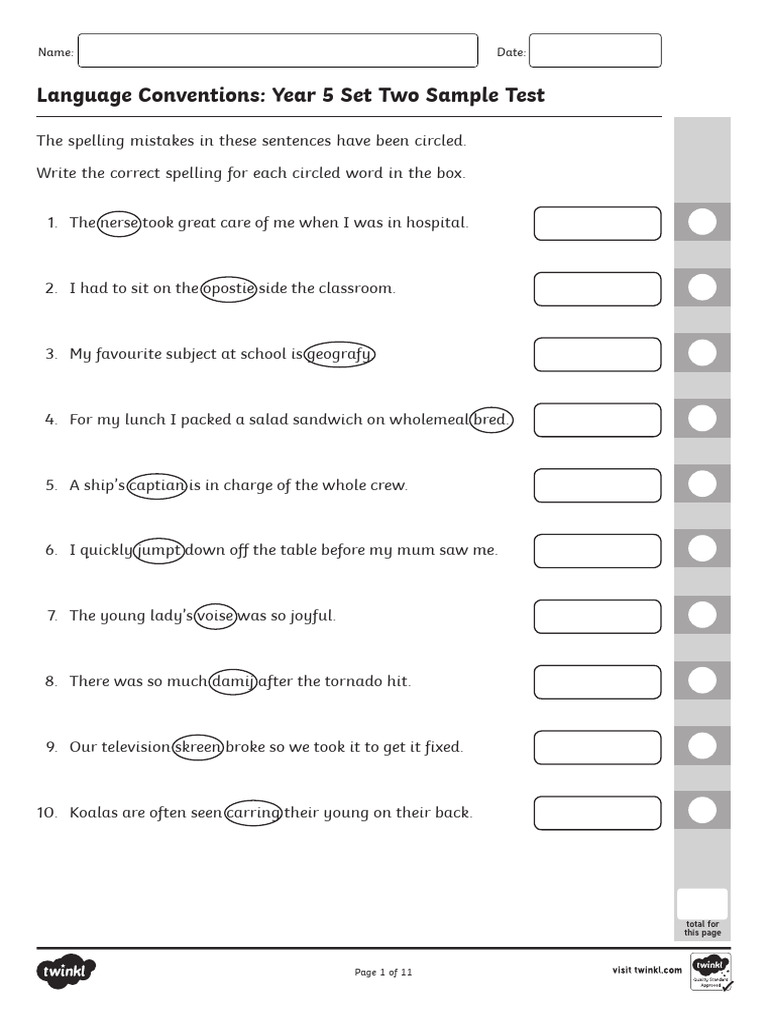 Au t2 e 907 Naplan Style Language Conventions Set Two Year 5 Sample ...