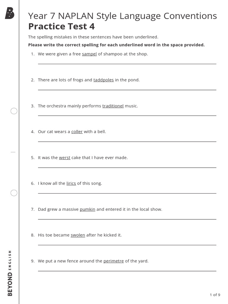 Year 7 NAPLAN Style Language Conventions Practice Test 4 (Print) | PDF ...