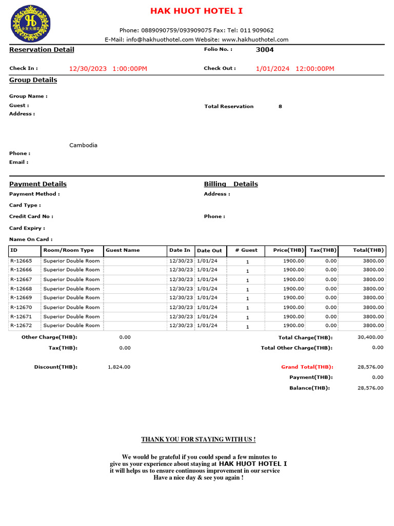 Room Quotation | PDF | Payments | Service Industries