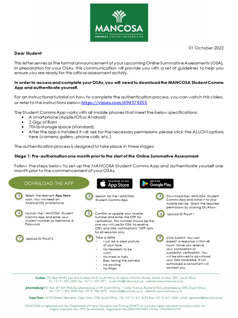 Osa Letter To Students | PDF