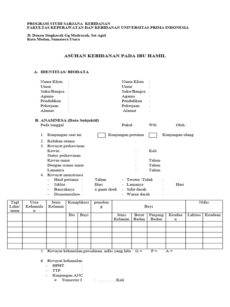 Format Pengkajian Data Ibu Hamil | PDF
