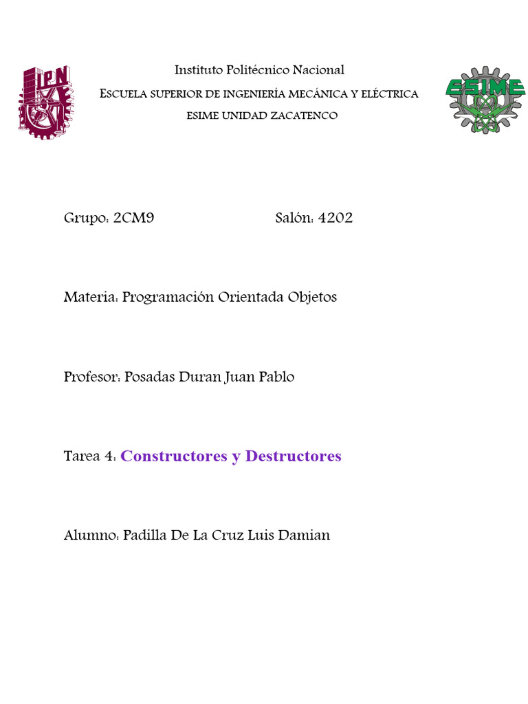 Constructores y Destructores... | PDF | Constructor (Programación Orientada a Objetos ...