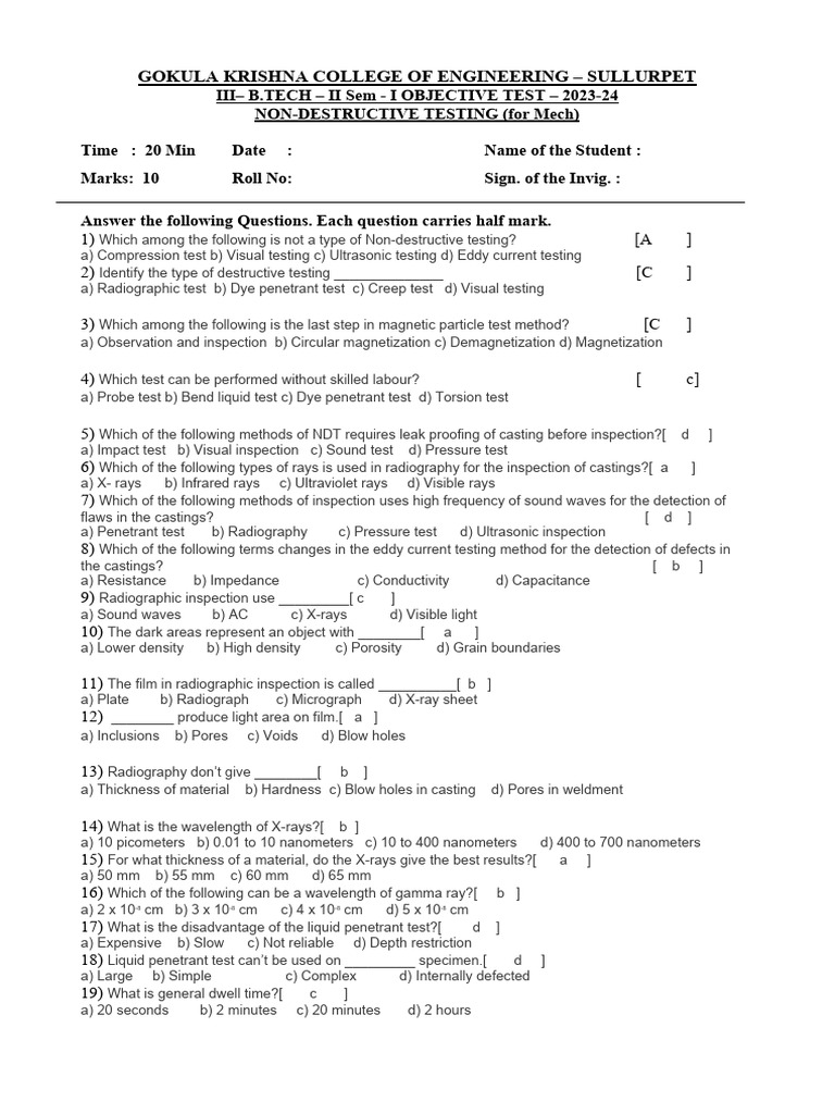 NDT Objective Paper 2023-24 | PDF | Nondestructive Testing | Porosity