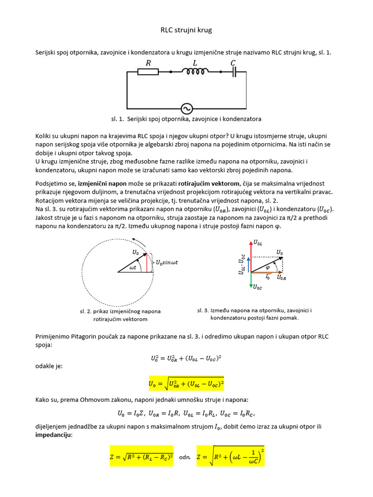 Serijski Spoj Otpornika, Zavojnice I Kondenzatora - RLC Strujni Krug | PDF