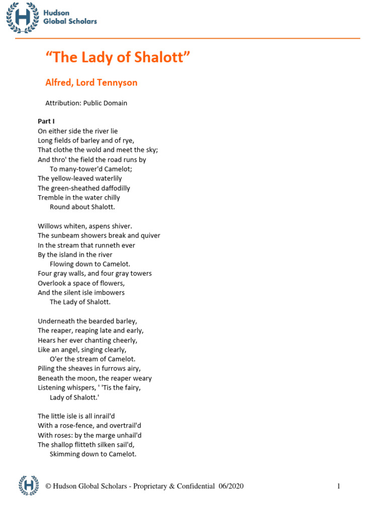 The Lady of Shalott | PDF