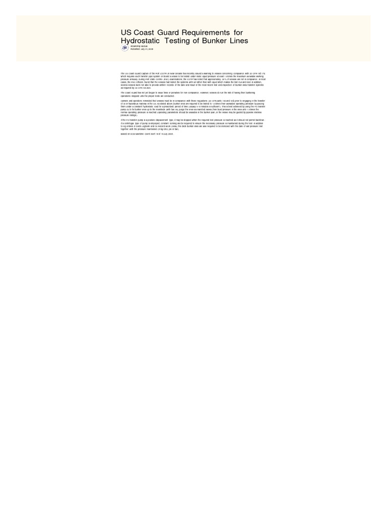 Hydrostatic Testing of Bunker Lines | PDF | Law | Science & Mathematics