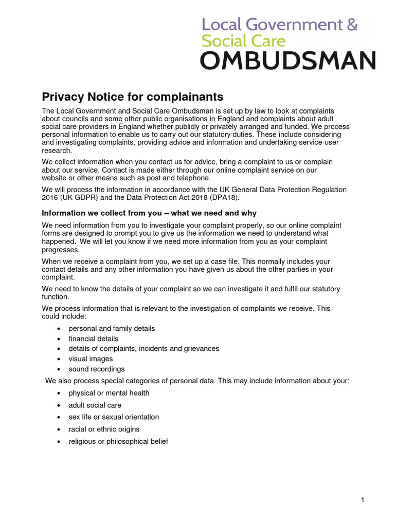 FACTSHEET - GPN Privacy Notice For Complainants. | PDF | Information ...