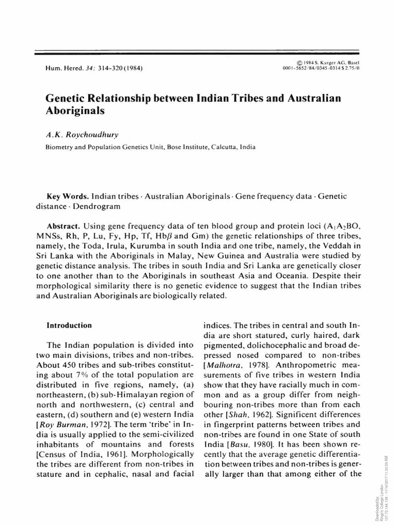 Genetic Relationship Between Indian Tribes and Australian Aboriginals ...