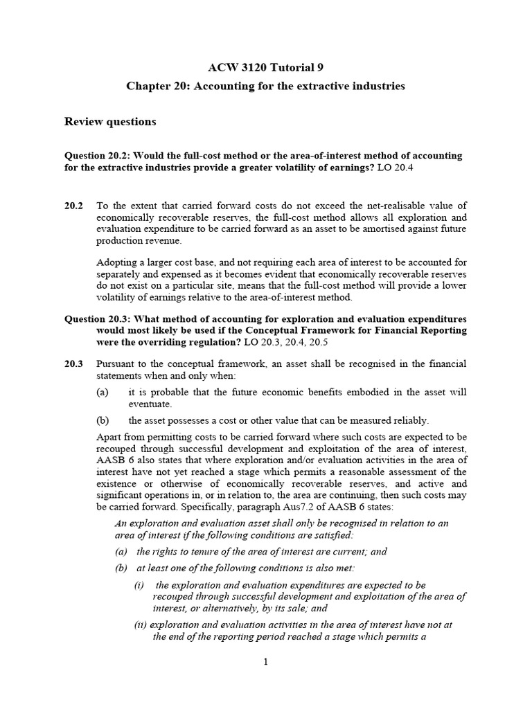 ACW3120 Tutorial 9 EIQuestions Answers Extractive Industries | PDF
