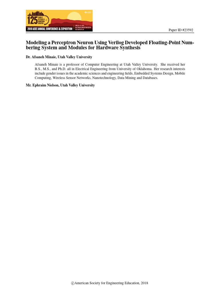 Modeling A Perceptron Neuron Using Verilog Developed Floating Point Numbering System And Modules 