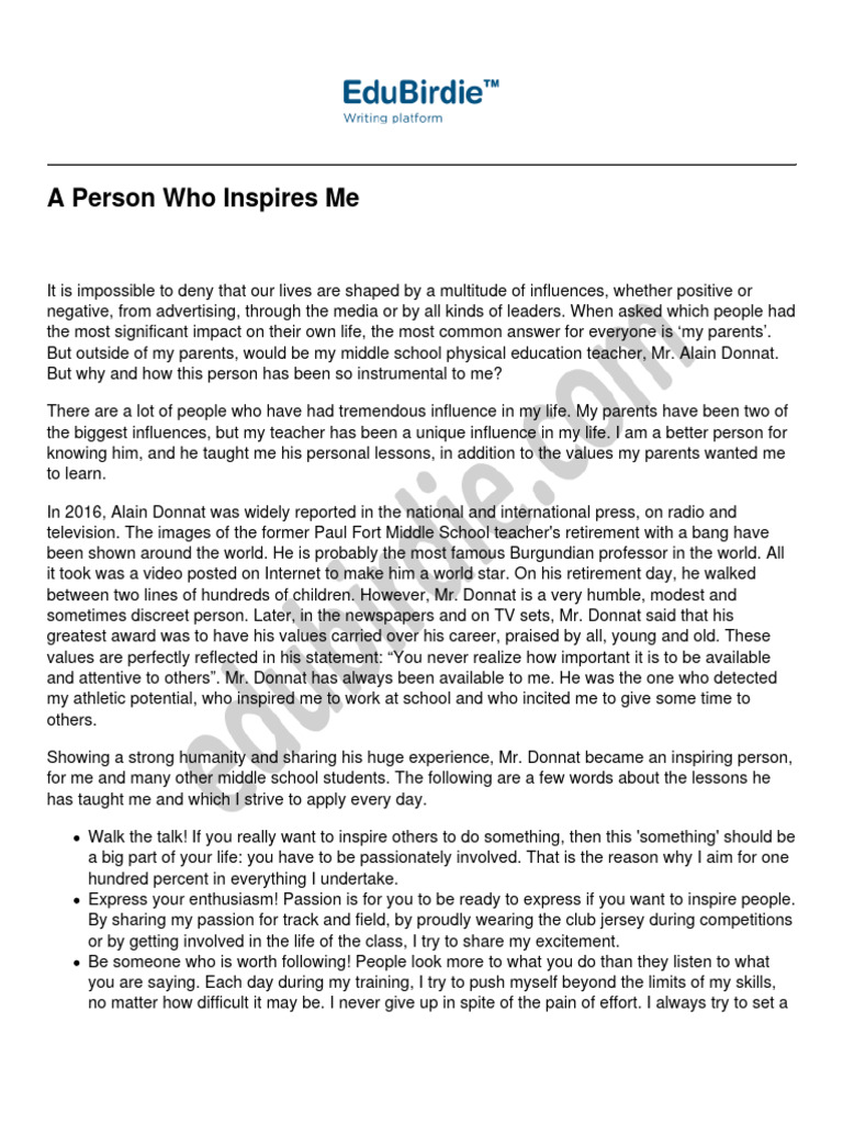 A Person Who Inspires Me | PDF | Cognition | Psychology
