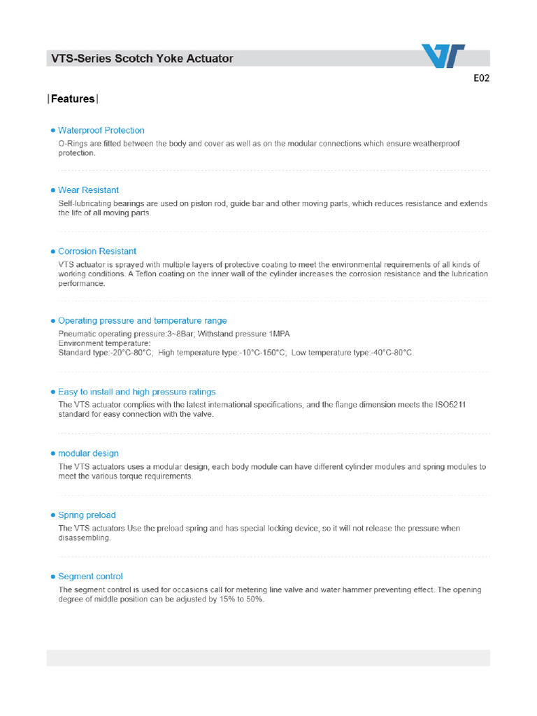 VTS Series Low Torque Scotch Yoke Actuator | PDF
