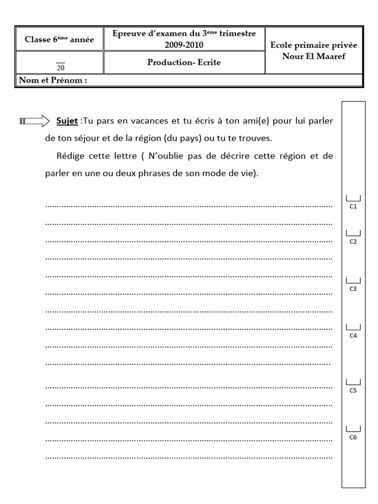 Sujet:Tu Pars en Vacances Et Tu Écris À Ton Ami (E) Pour Lui Parler | PDF