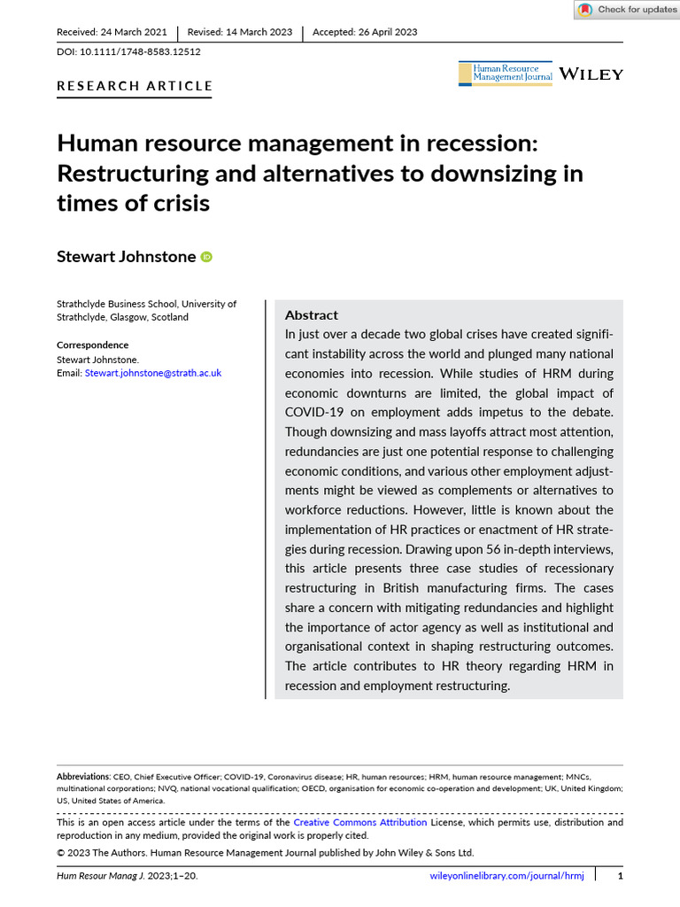 PPR 4 Human Res MGMT Journal - 2023 - Johnstone - Human Resource ...
