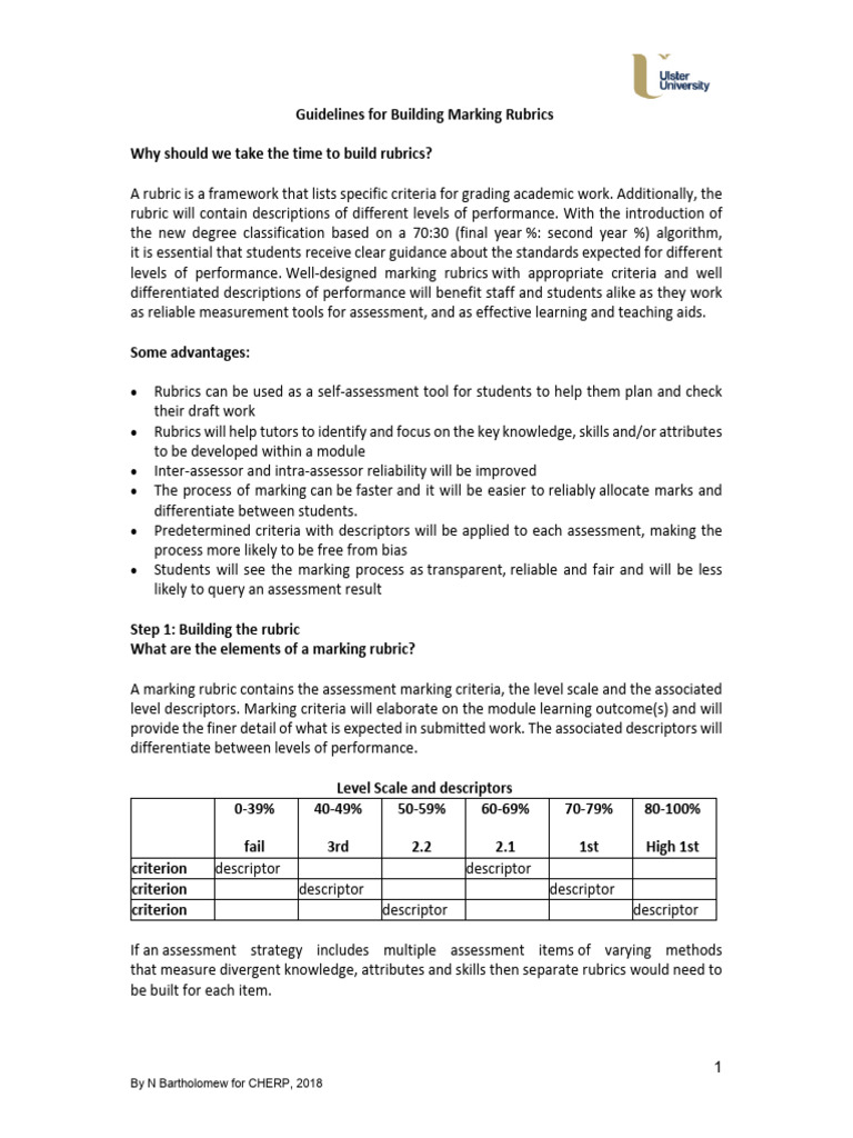 Guidelines To Building Marking Rubrics | Download Free PDF | Rubric ...