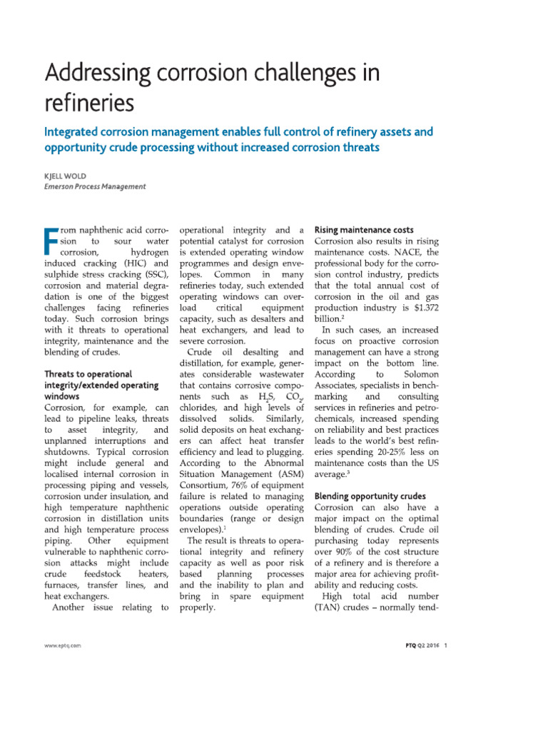 Addressing Corrosion Challenges in Refineries | PDF