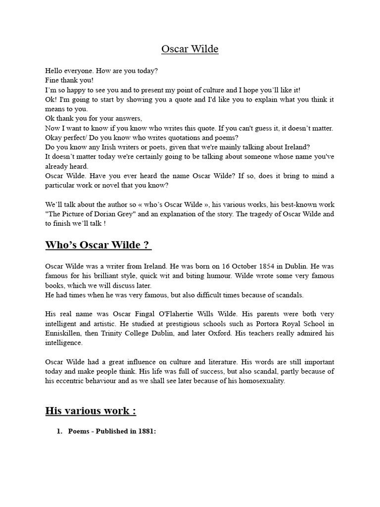 Oscar Wilde | PDF | Oscar Wilde | The Picture Of Dorian Gray