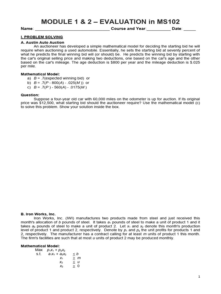 MS102 Module1 2 Eval | PDF | Spreadsheet | Business